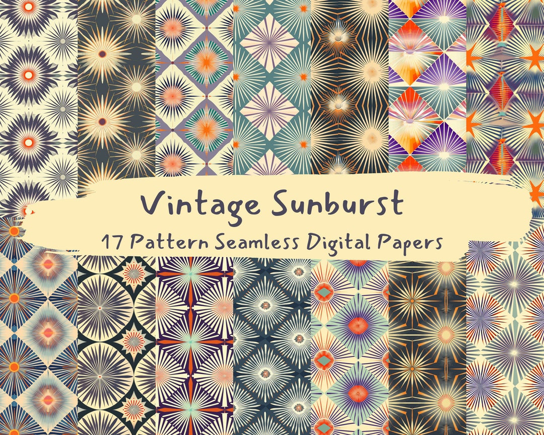Vintage Sunburst Pattern Seamless Digital Papers - Printable Scrapbook ...