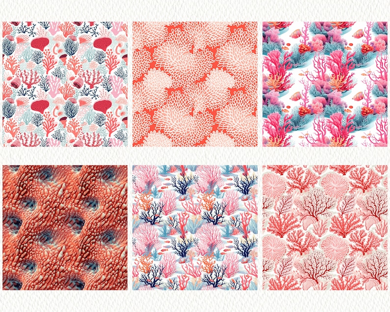 Coral Pattern Digital Papers Seamless Tile Patterns Printable Scrapbook ...