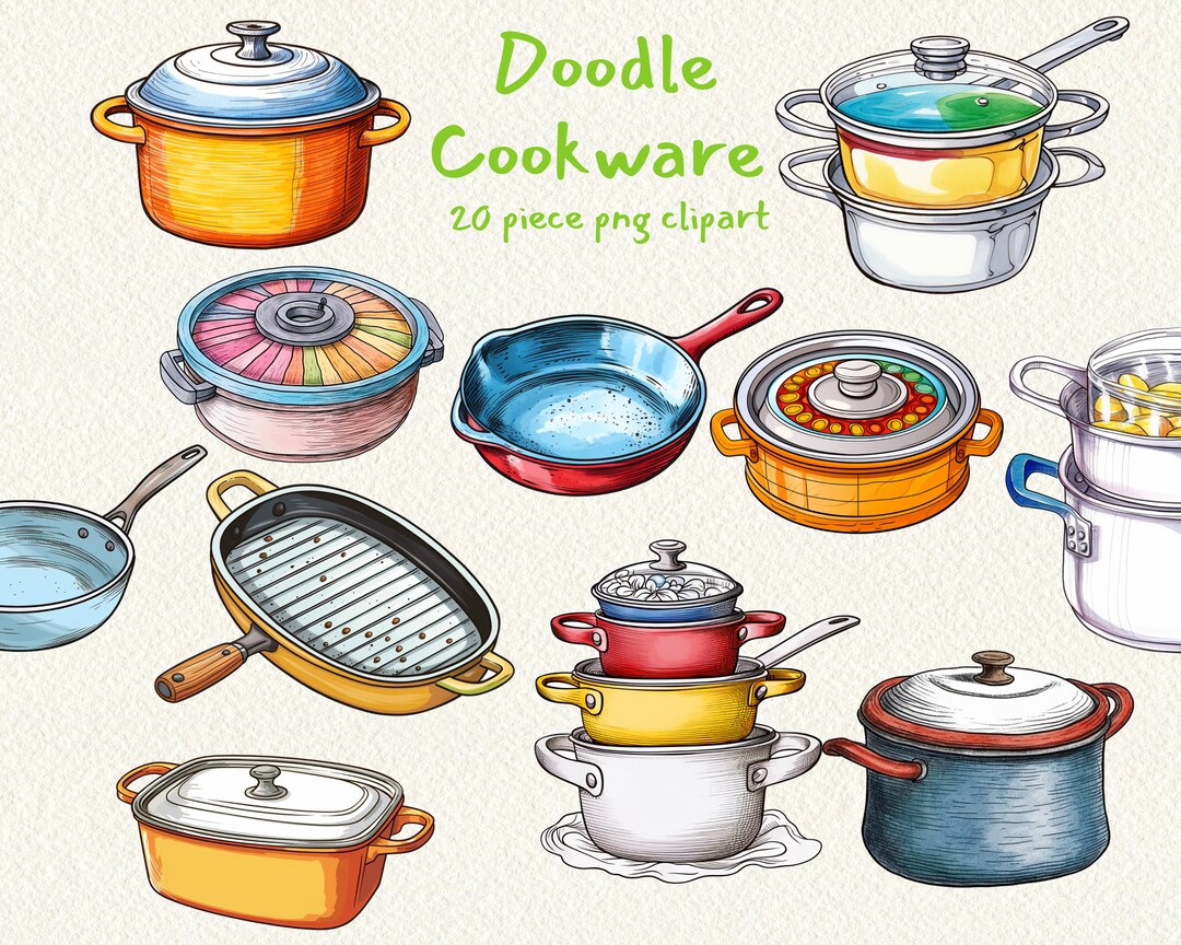 Doodle Cookware, Digital Printable Clip Art Graphics in PNG Format ...
