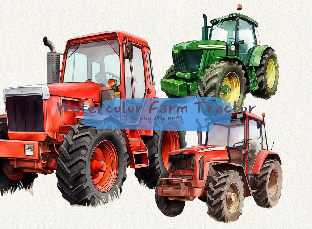 Watercolor Farm Tractor Printable Clipart, Png Format, Transparent ...