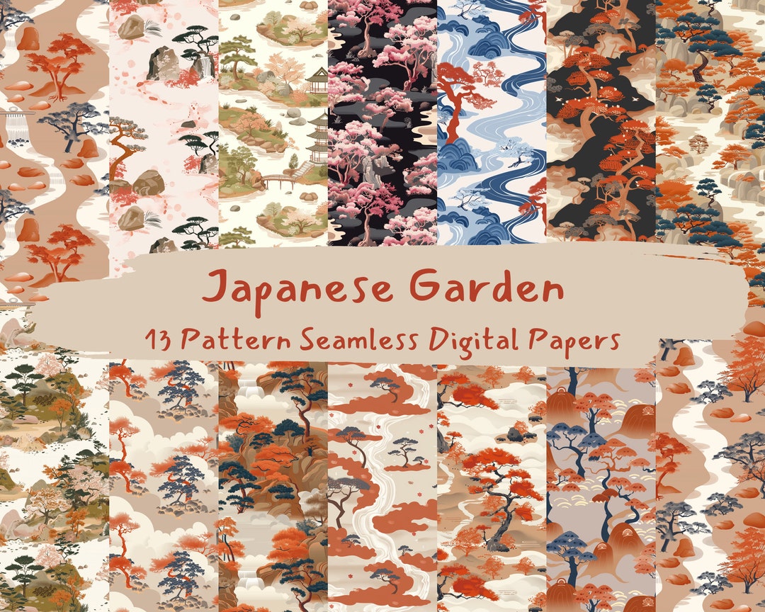 Japanese Garden Pattern Seamless Digital Papers - Printable Scrapbook ...