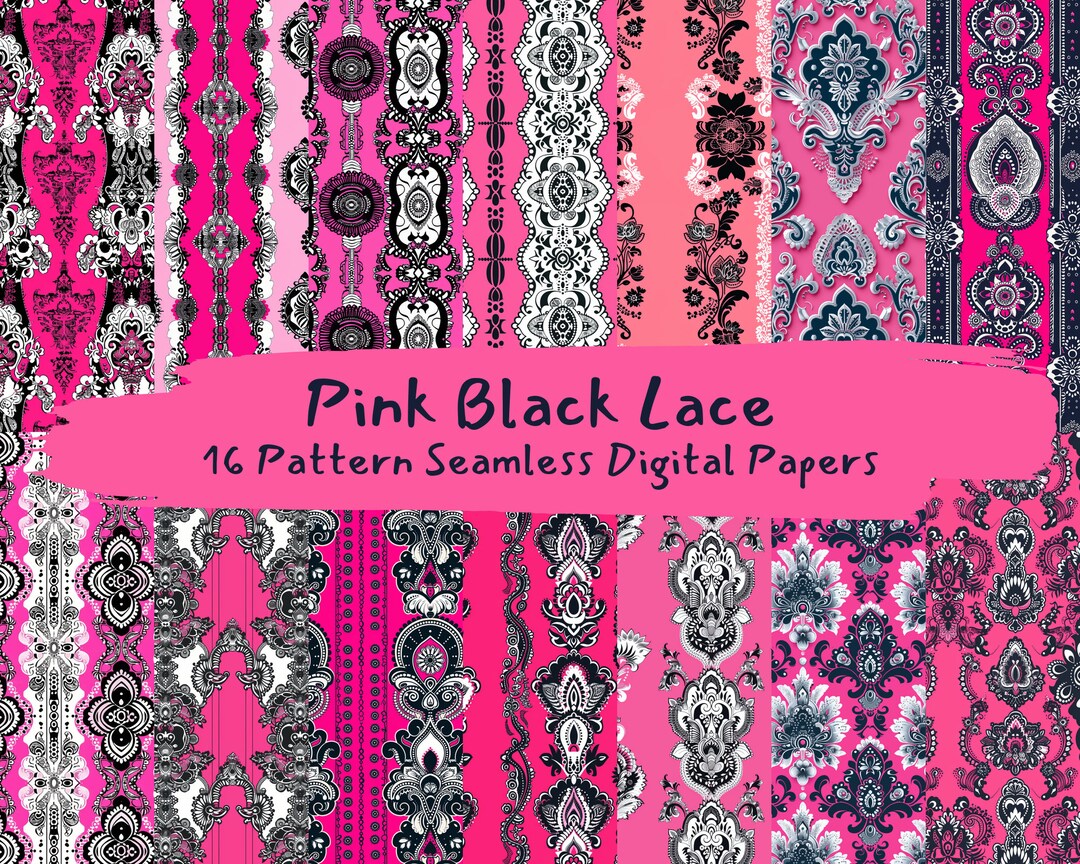 Pink Black Lace Pattern Seamless Digital Papers - Printable Scrapbook ...