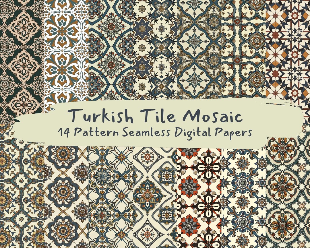 Turkish Tile Mosaic Pattern Seamless Digital Papers - Printable ...