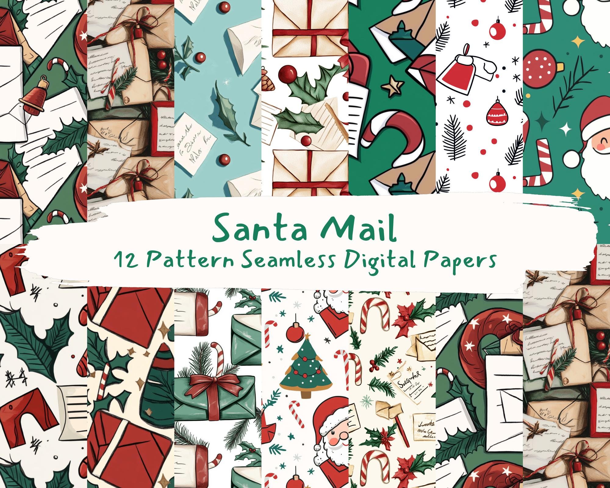 Santa Mail Pattern Seamless Digital Papers - Printable Scrapbook Paper ...