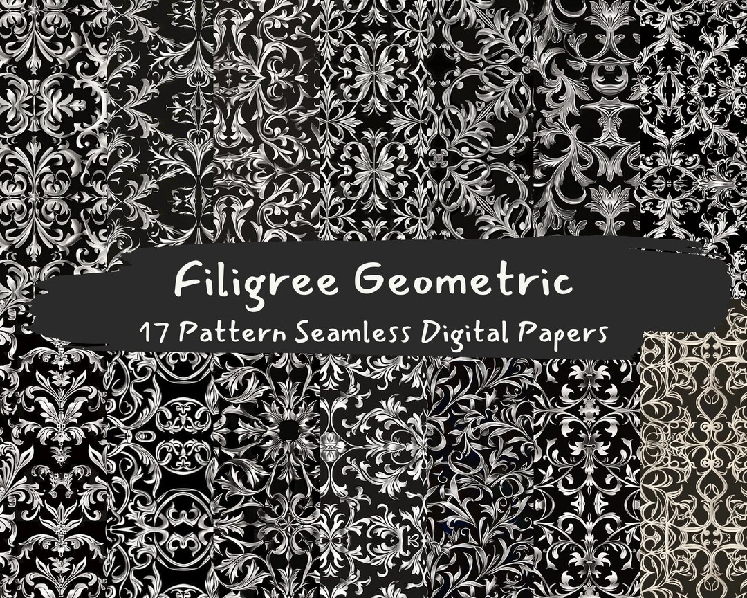 Filigree Geometric Pattern Seamless Digital Papers - Printable ...
