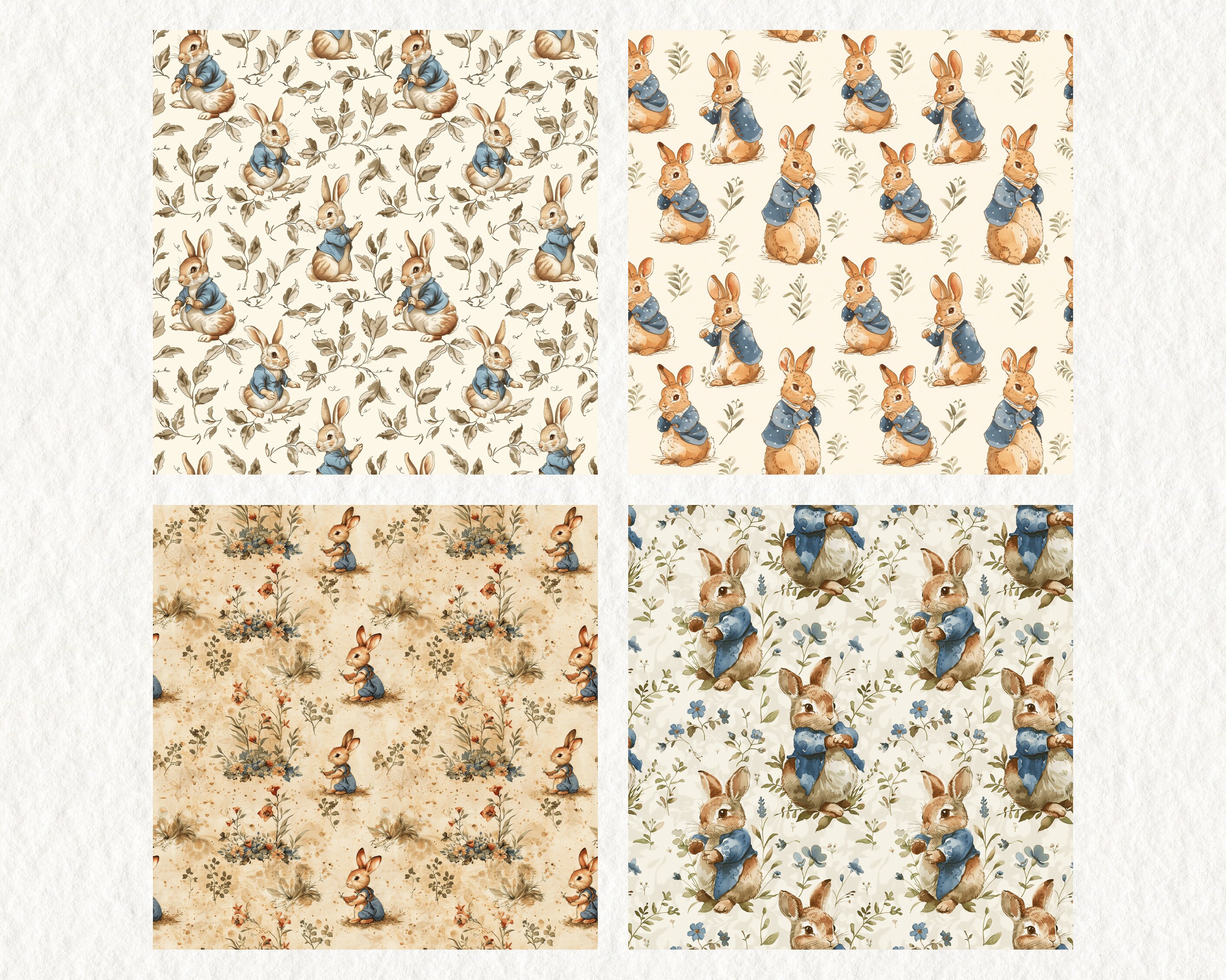 Vintage Style Rabbit Pattern Seamless Digital Papers - Printable ...