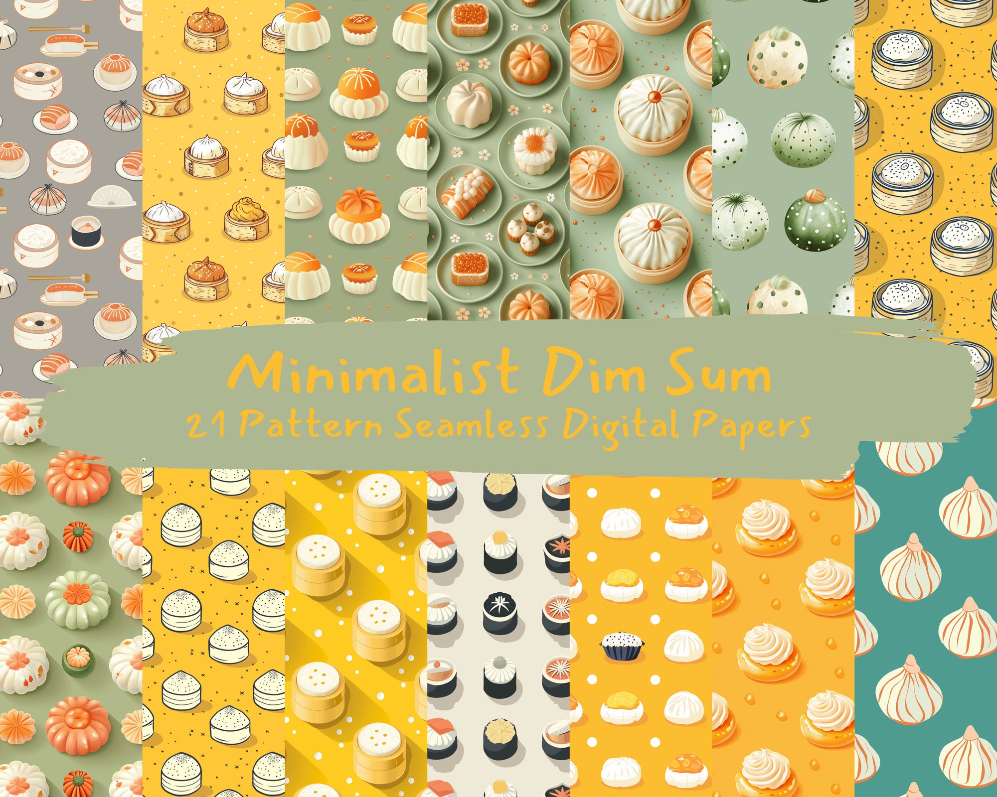 Minimalist Dim Sum Pattern Seamless Digital Papers - Printable ...