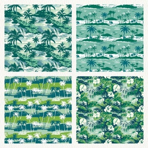 Paradise Island Green Pattern Seamless Digital Papers - Printable ...