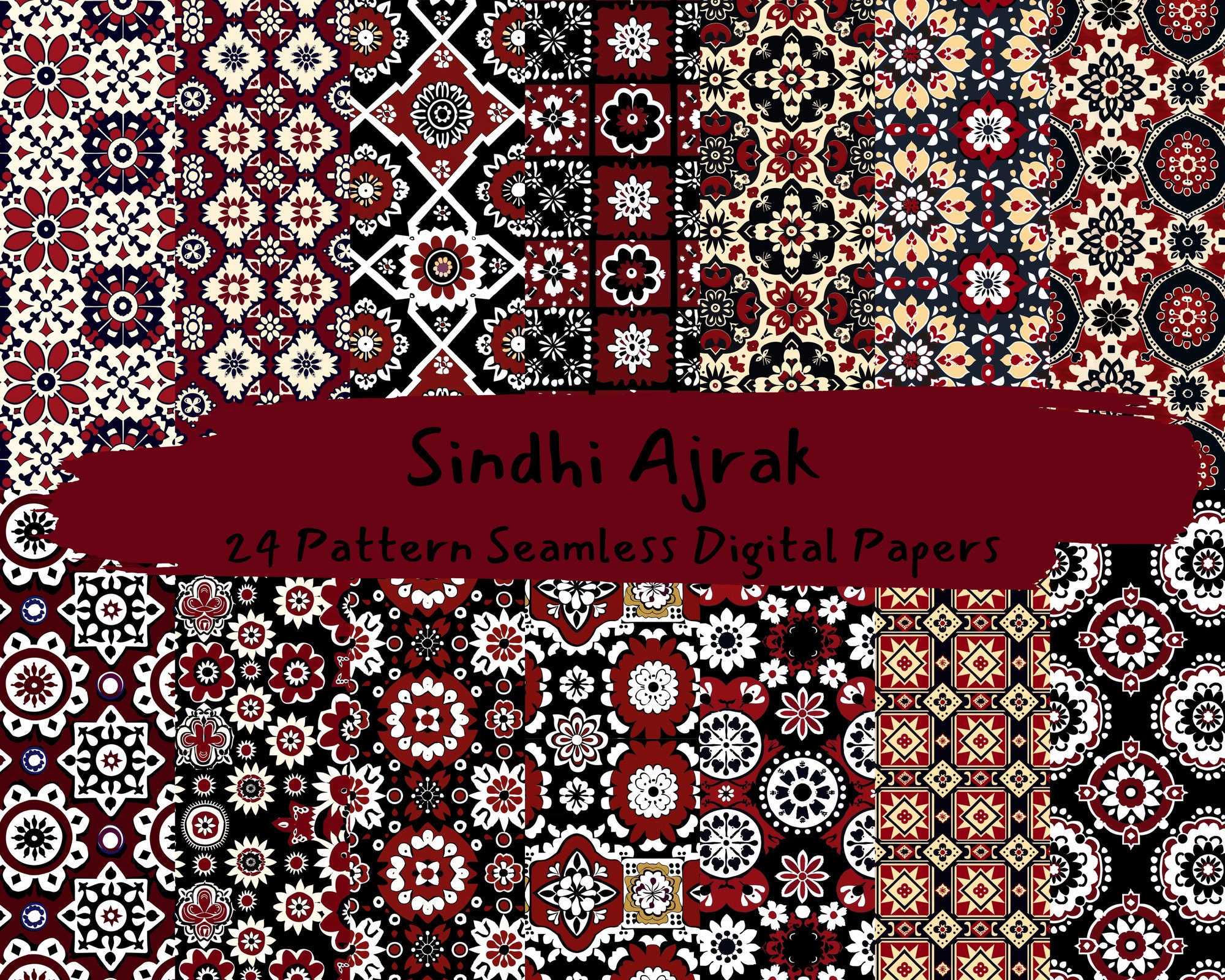 Sindhi Ajrak Pattern Seamless Digital Papers Printable Scrapbook Paper ...