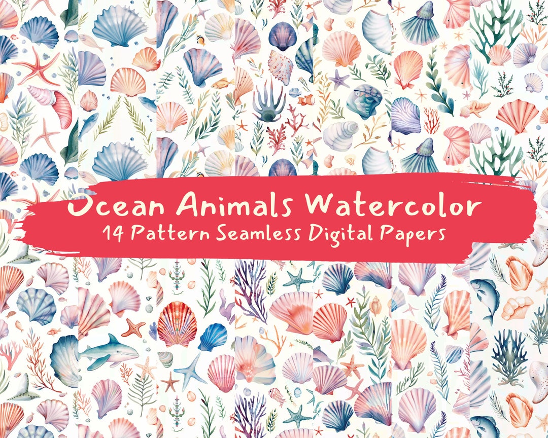 Ocean Animals Watercolor Pattern Seamless Digital Papers - Printable ...