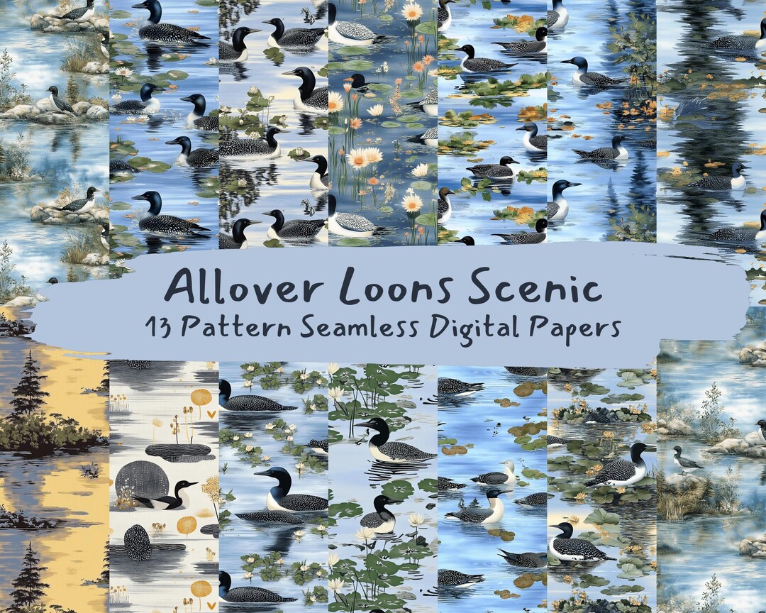 Allover Loons Scenic Pattern Seamless Digital Papers - Printable ...
