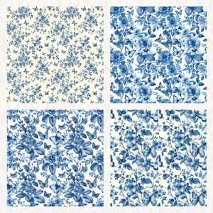 French Blue Toile Pattern Seamless Digital Papers - Printable Scrapbook ...