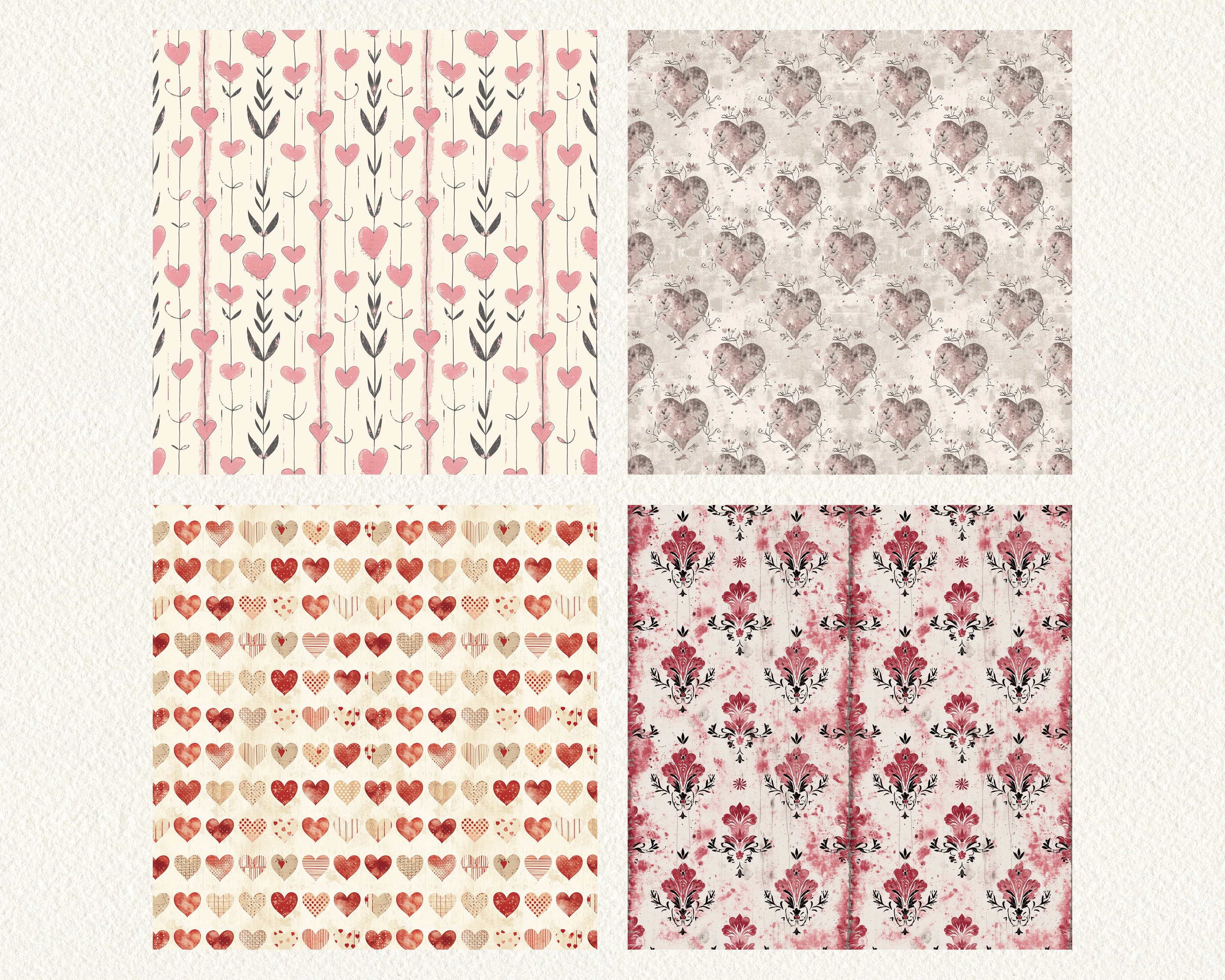 Valentine Hearts Pattern Seamless Digital Papers - Tile Patterns ...