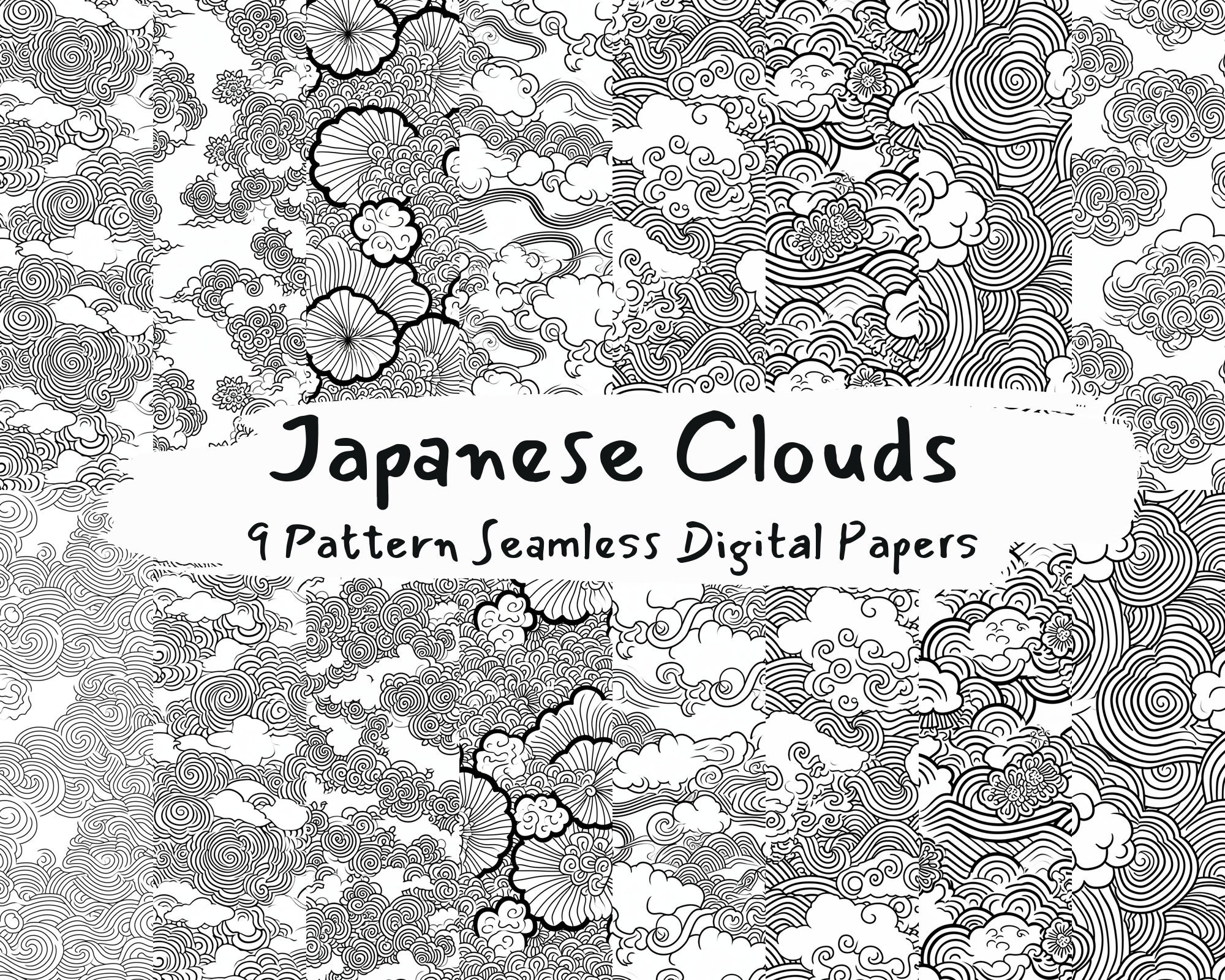Japanese Clouds Pattern Seamless Digital Papers Tile Patterns Printable Scrapbook Paper Instant ...