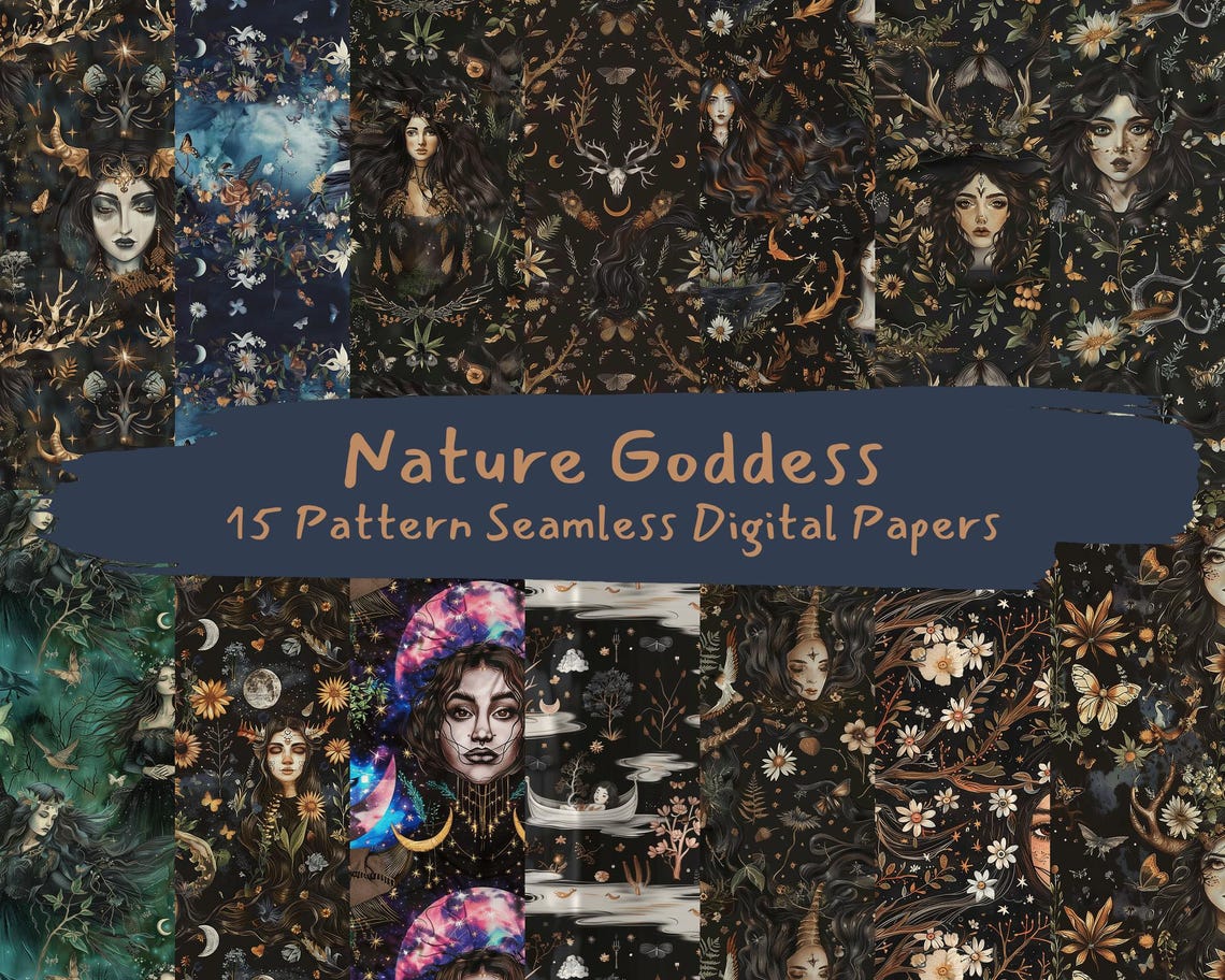 Nature Goddess Pattern Seamless Digital Papers - Printable Scrapbook ...
