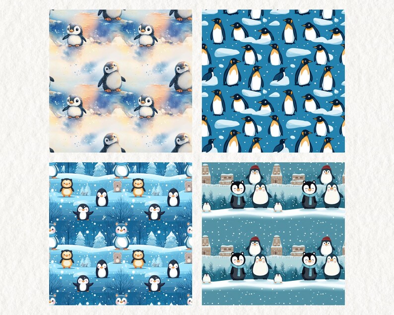 Adorable Penguins Pattern Seamless Digital Papers - Printable Scrapbook ...