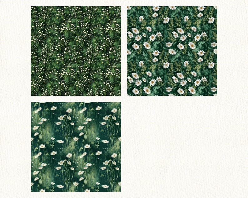 Green Daisy Field Pattern Seamless Digital Papers - Printable Scrapbook ...
