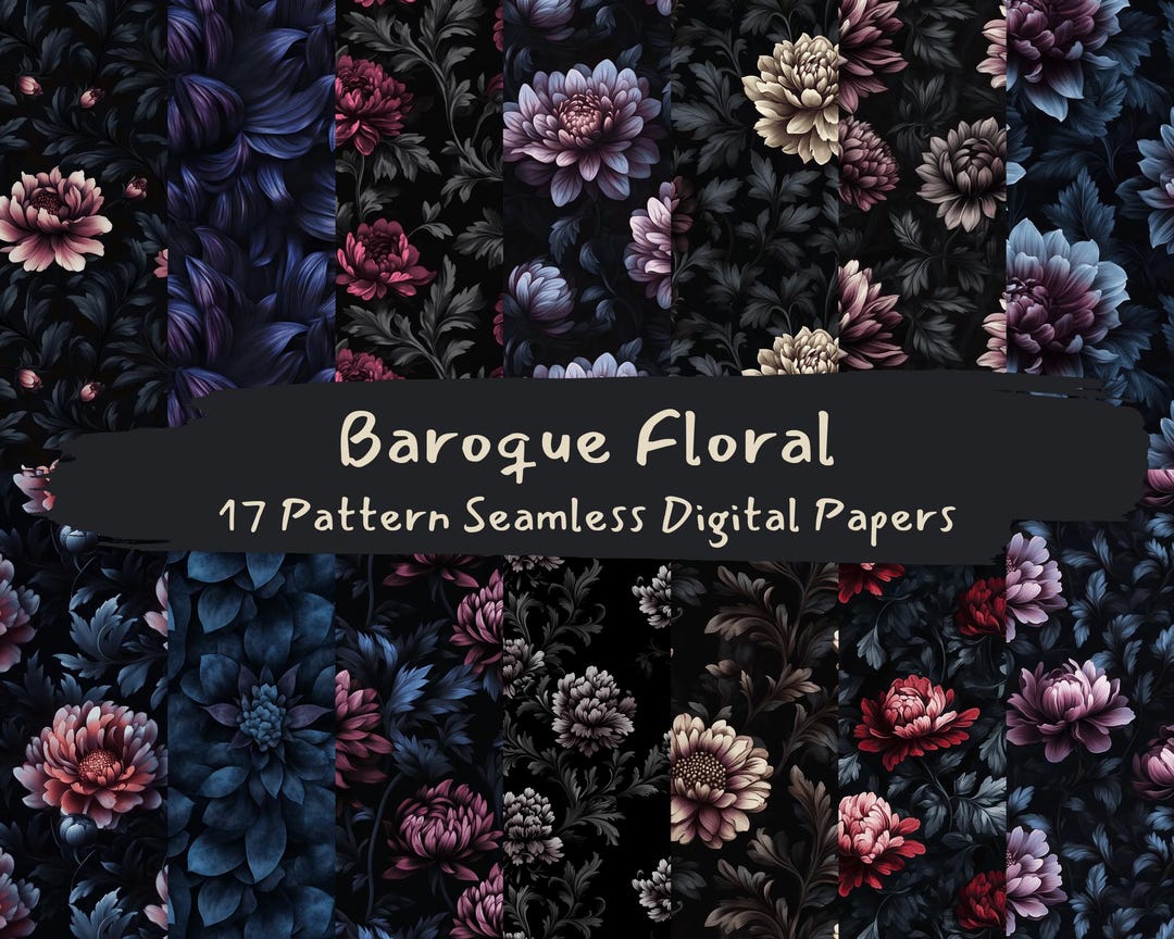 Baroque Floral Pattern Seamless Digital Papers - Printable Scrapbook ...