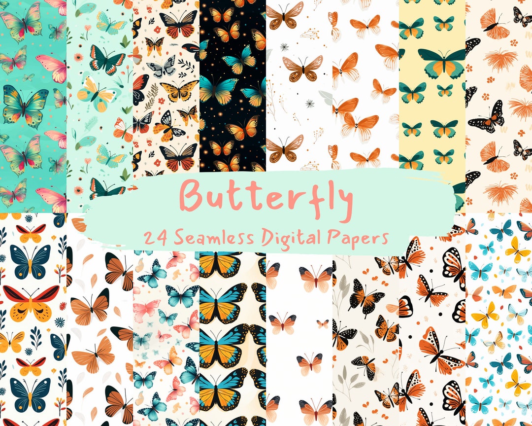 Butterfly Print Seamless Digital Papers - Tile Patterns Printable ...