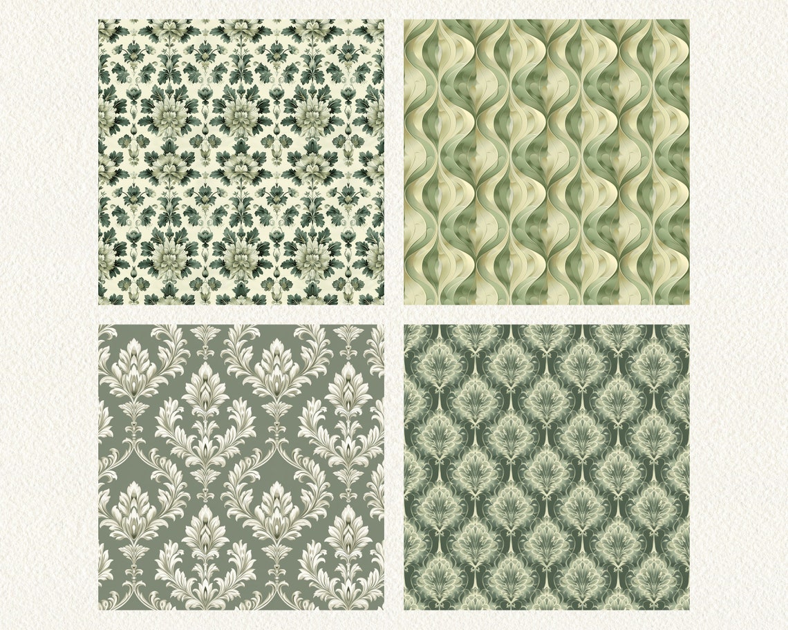Luxury Sage Green Pattern Seamless Digital Papers - Printable Scrapbook ...
