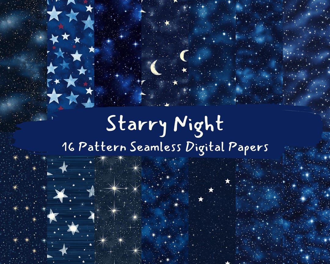Starry Night Pattern Seamless Digital Papers - Printable Scrapbook ...
