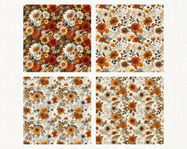 Vintage Autumn Floral Pattern Seamless Digital Papers - Printable ...
