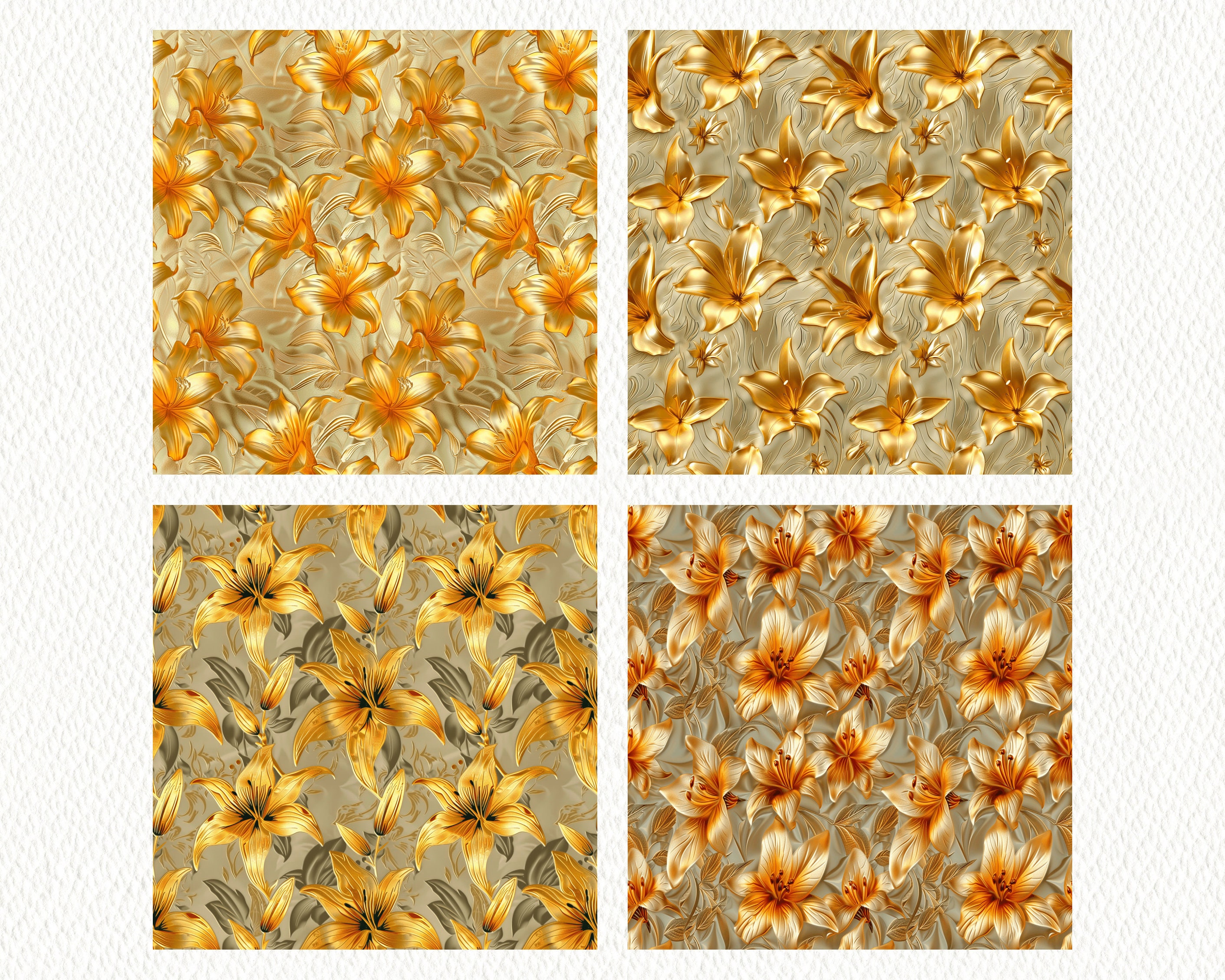 Embossed Gilded Tiger Lily Pattern Seamless Digital Papers - Printable ...