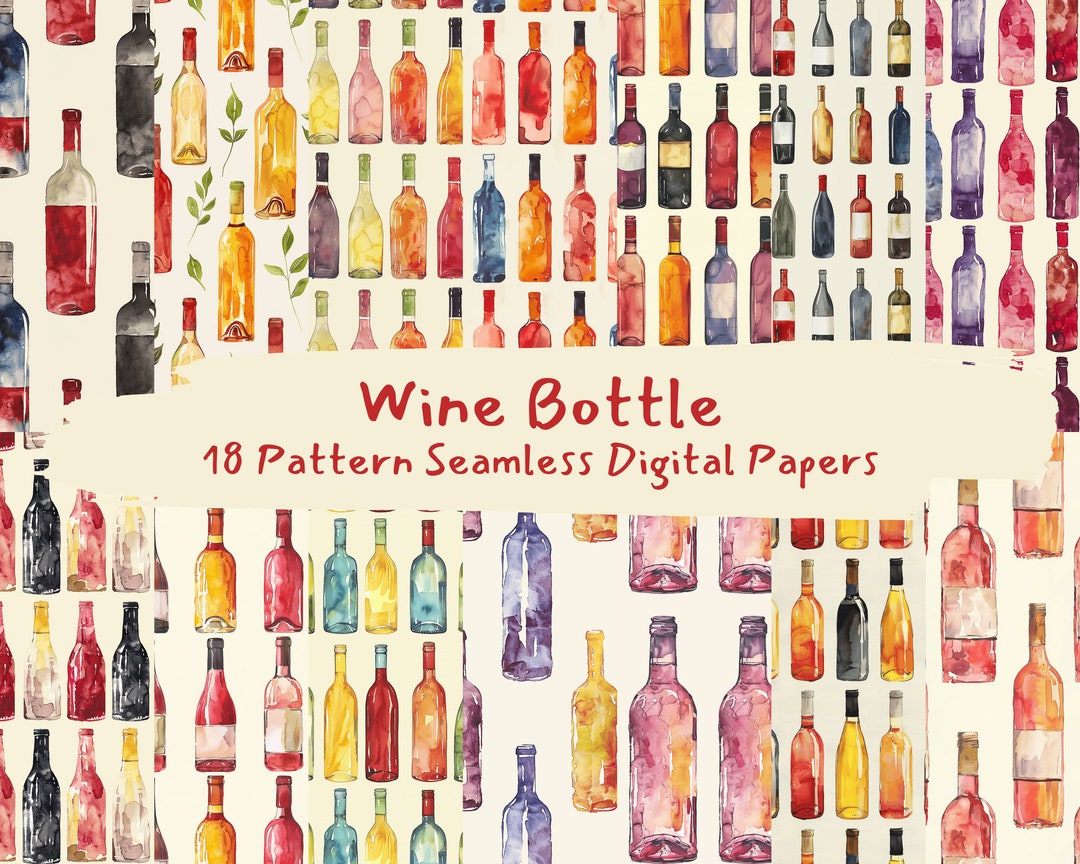 Wine Bottle Pattern Seamless Digital Papers Printable Scrapbook Paper ...
