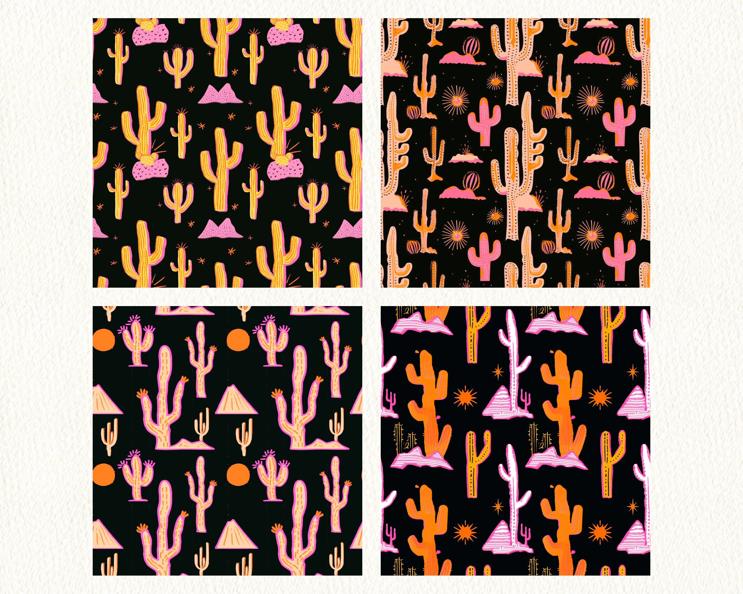 Boho Desert Cactus Pattern Seamless Digital Papers - Printable ...