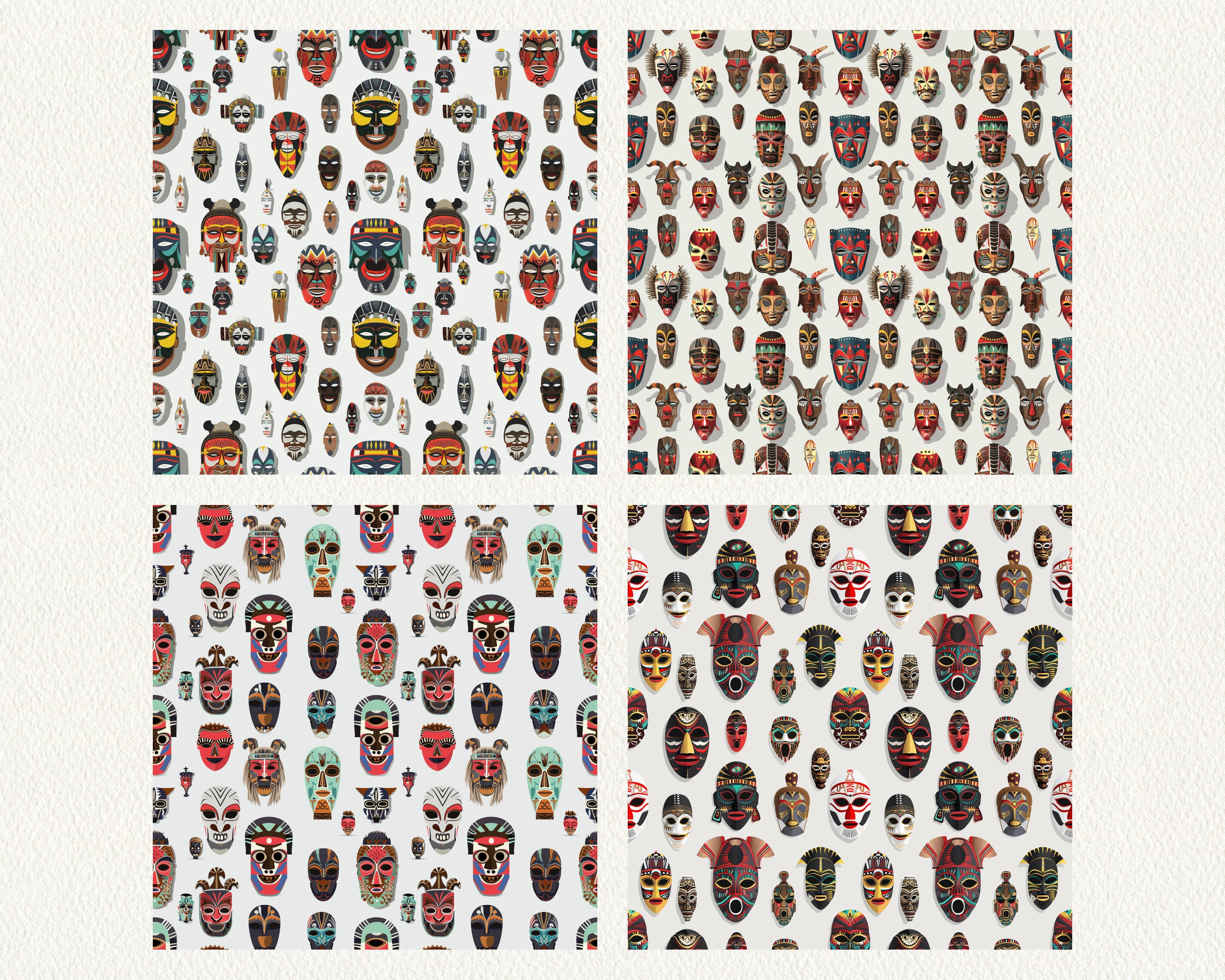 Masks on the Wall Pattern Seamless Digital Papers - Printable Scrapbook ...