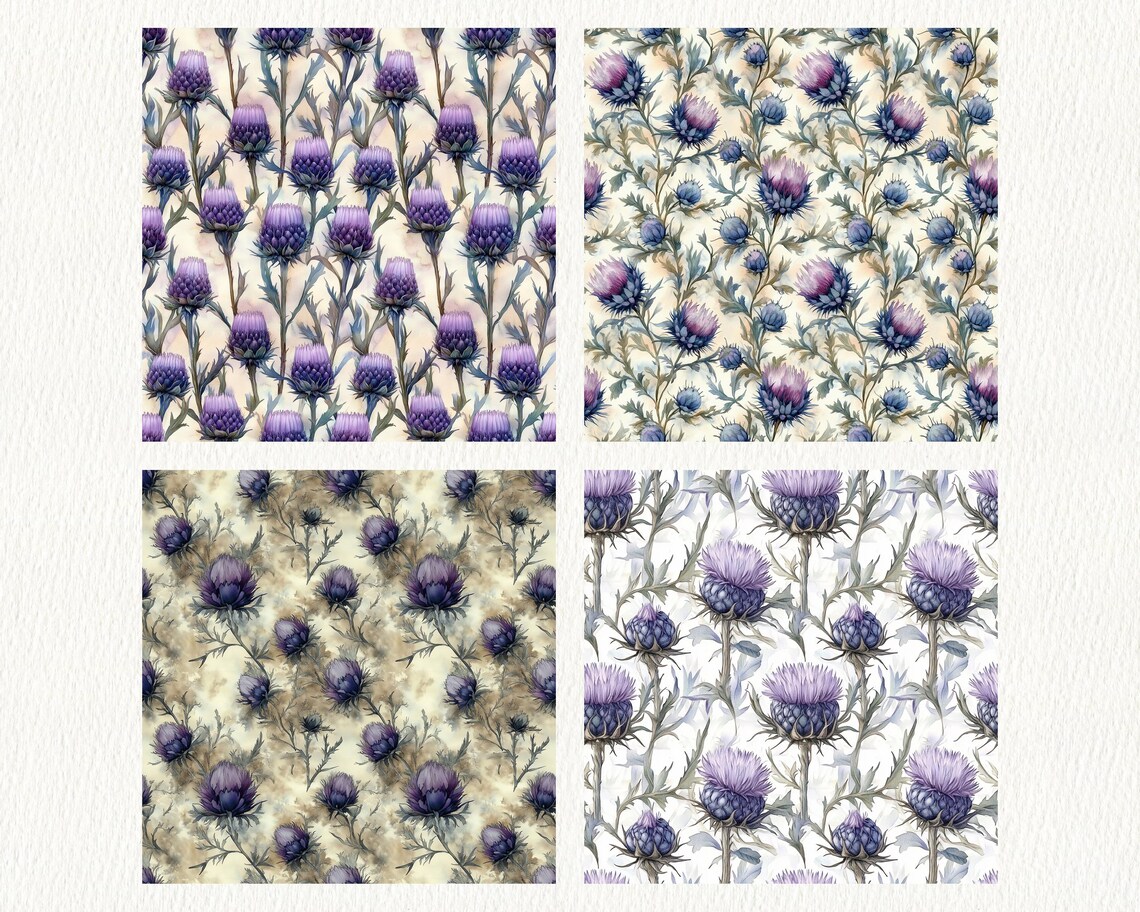 Watercolor Thistle Flowers Pattern Seamless Digital Papers - Printable ...