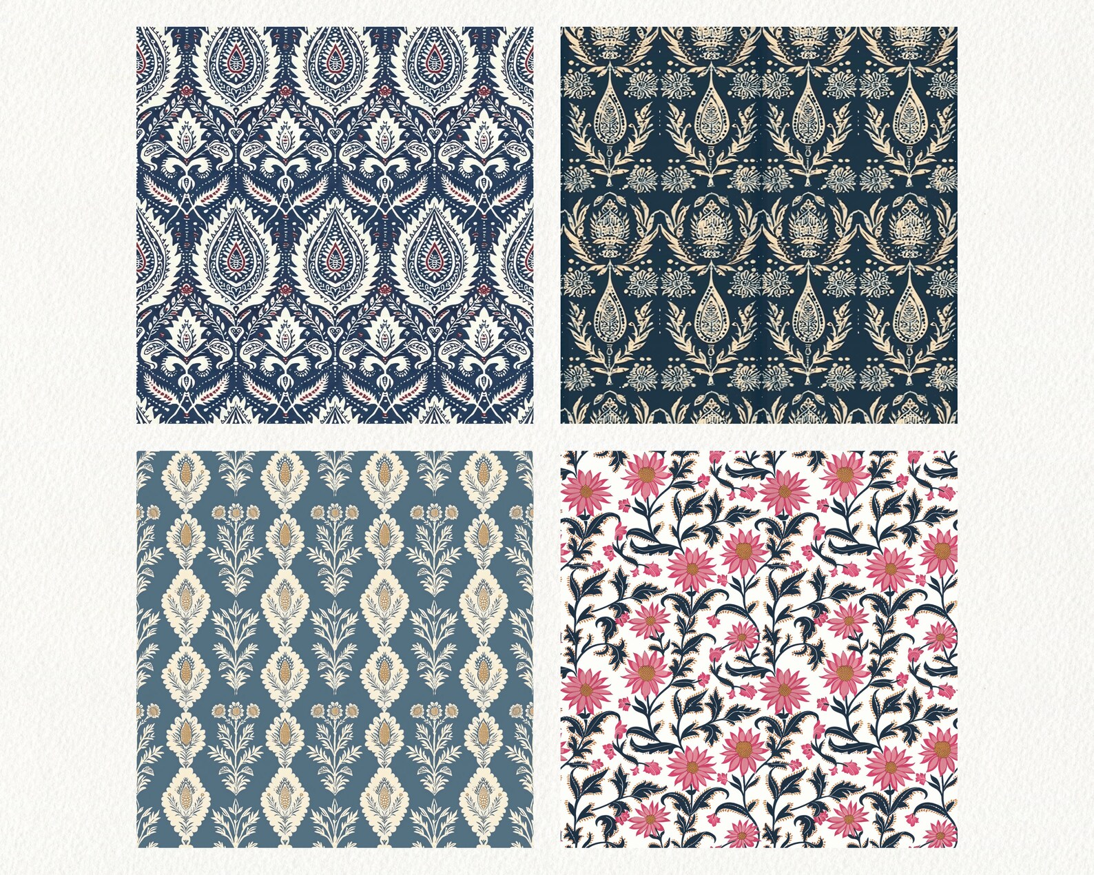 Indian Woodblock Pattern Seamless Digital Papers - Printable Scrapbook ...