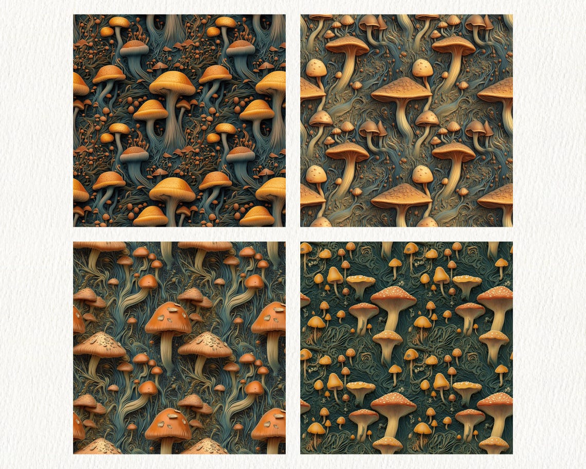 Woodland Mushrooms Pattern Seamless Digital Papers - Printable ...