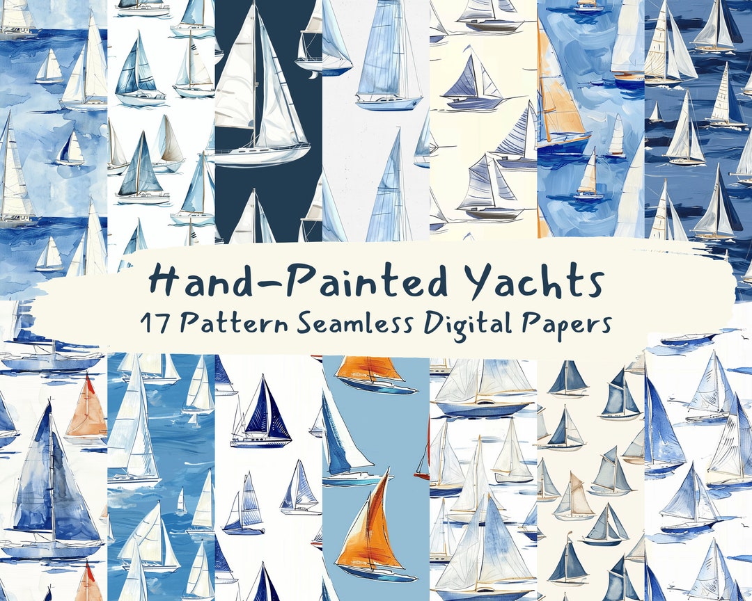Hand-painted Yachts Pattern Seamless Digital Papers - Printable ...