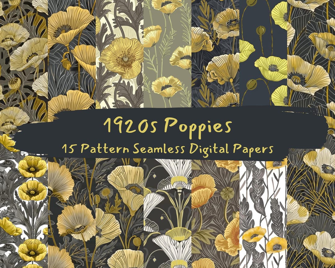 1920s Poppies Pattern Seamless Digital Papers - Printable Scrapbook ...