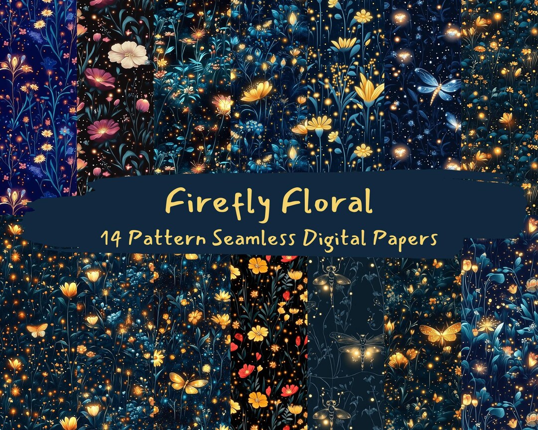 Firefly Floral Pattern Seamless Digital Papers - Printable Scrapbook ...