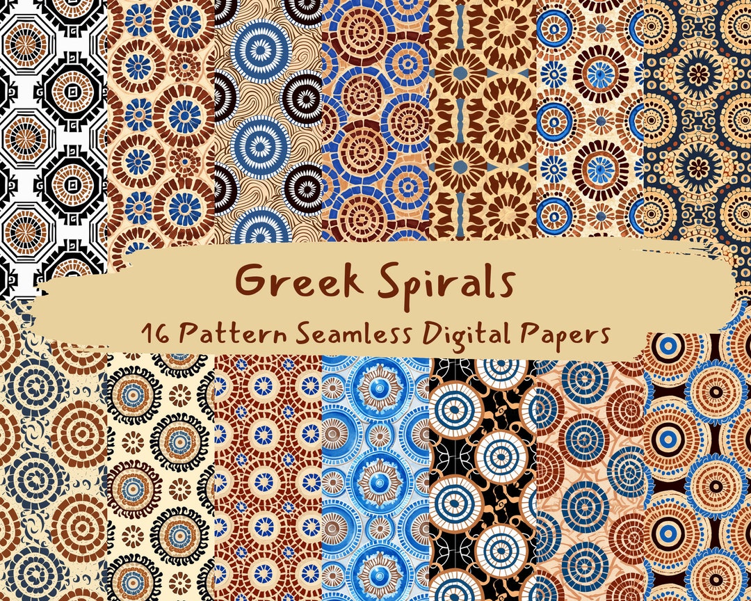 Greek Spirals Pattern Seamless Digital Papers - Printable Scrapbook ...
