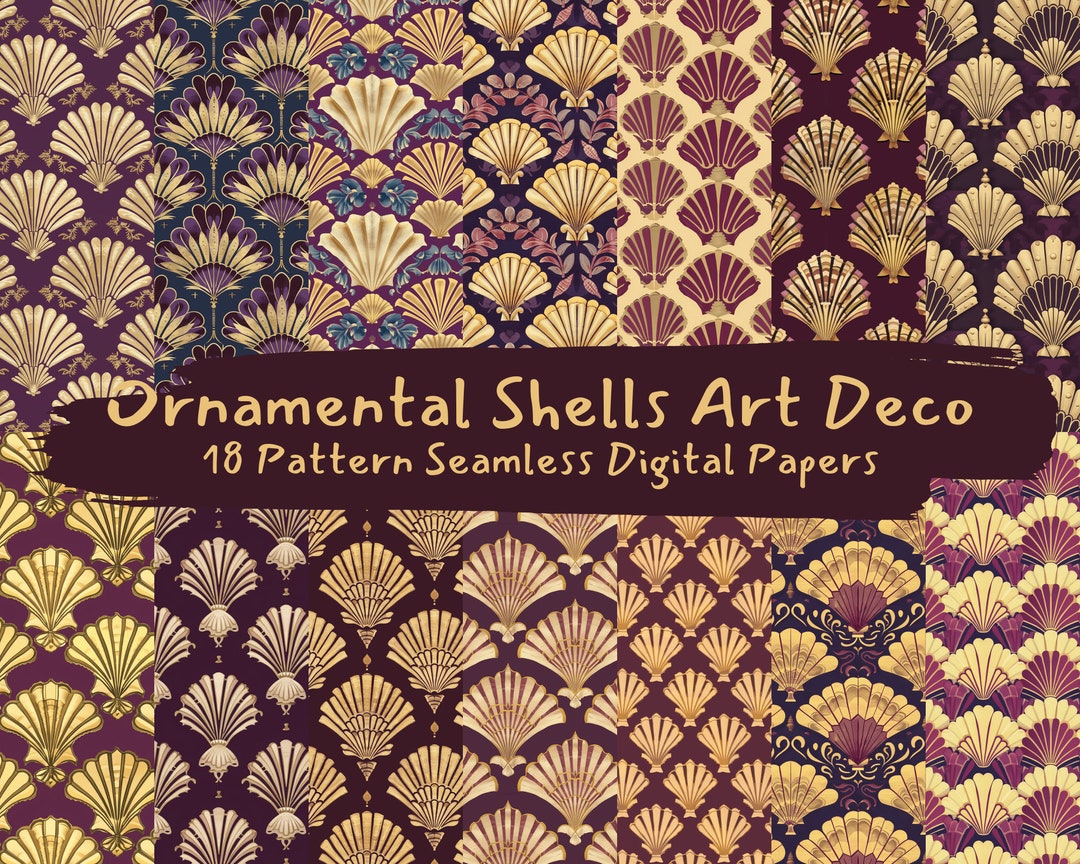 Ornamental Shells Art Deco Pattern Seamless Digital Papers - Printable ...