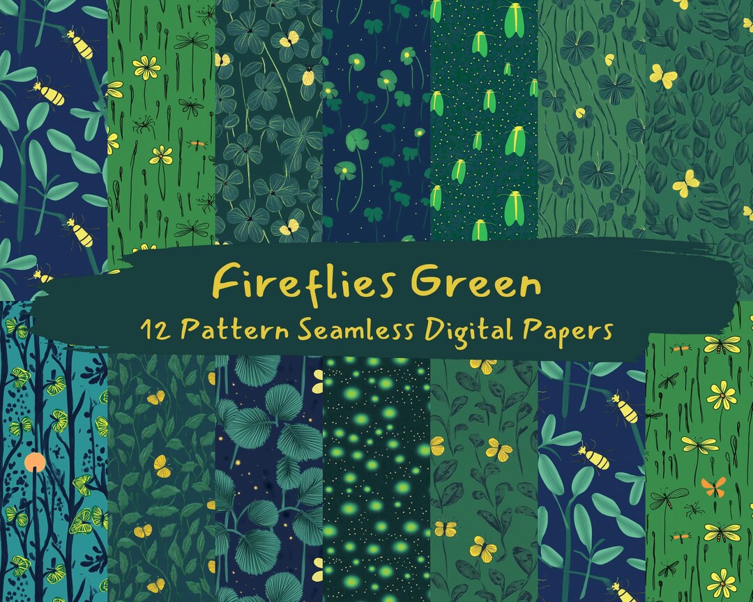Fireflies Green Pattern Seamless Digital Papers - Printable Scrapbook ...