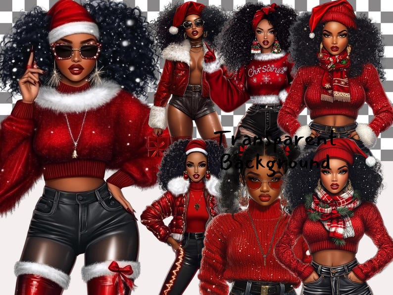 Black Girl Christmas Printable Clipart, Png Format, Transparent ...