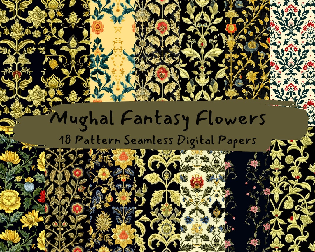 Mughal Fantasy Flowers Pattern Seamless Digital Papers - Printable ...