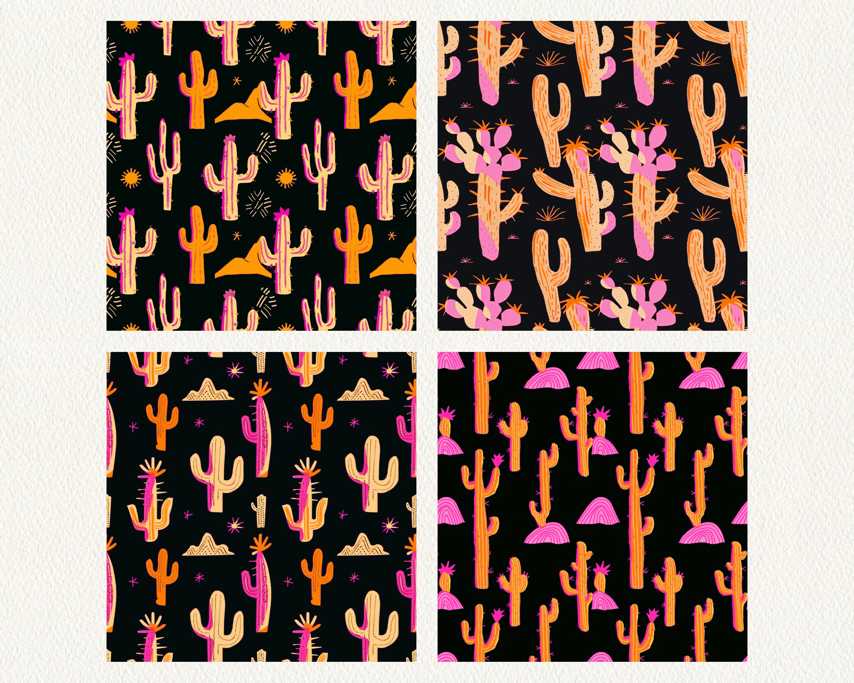 Boho Desert Cactus Pattern Seamless Digital Papers - Printable ...