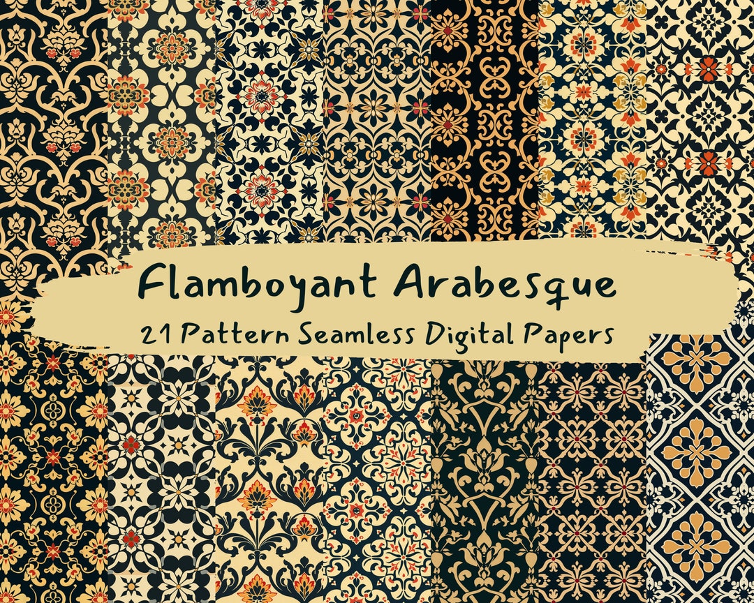 Flamboyant Arabesque Pattern Seamless Digital Papers - Printable ...