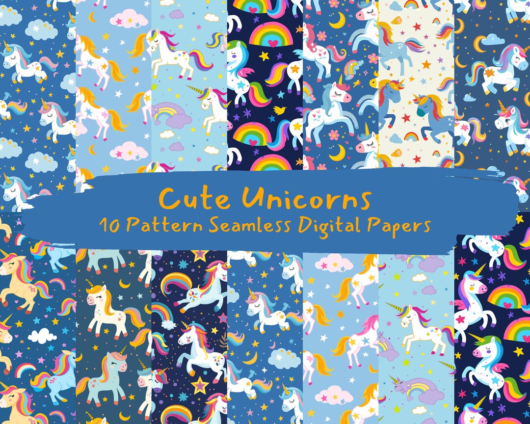 Cute Unicorns Pattern Seamless Digital Papers - Printable Scrapbook ...