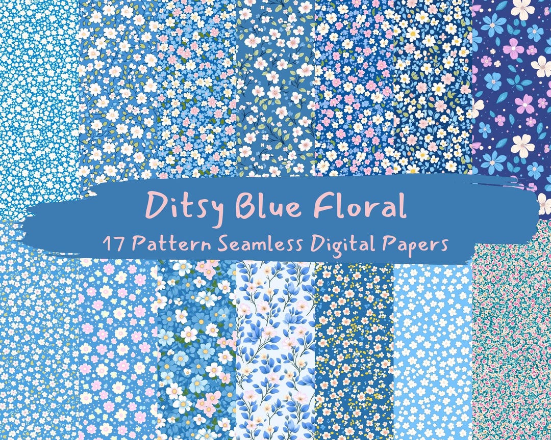 Ditsy Blue Floral Pattern Seamless Digital Papers - Printable Scrapbook ...