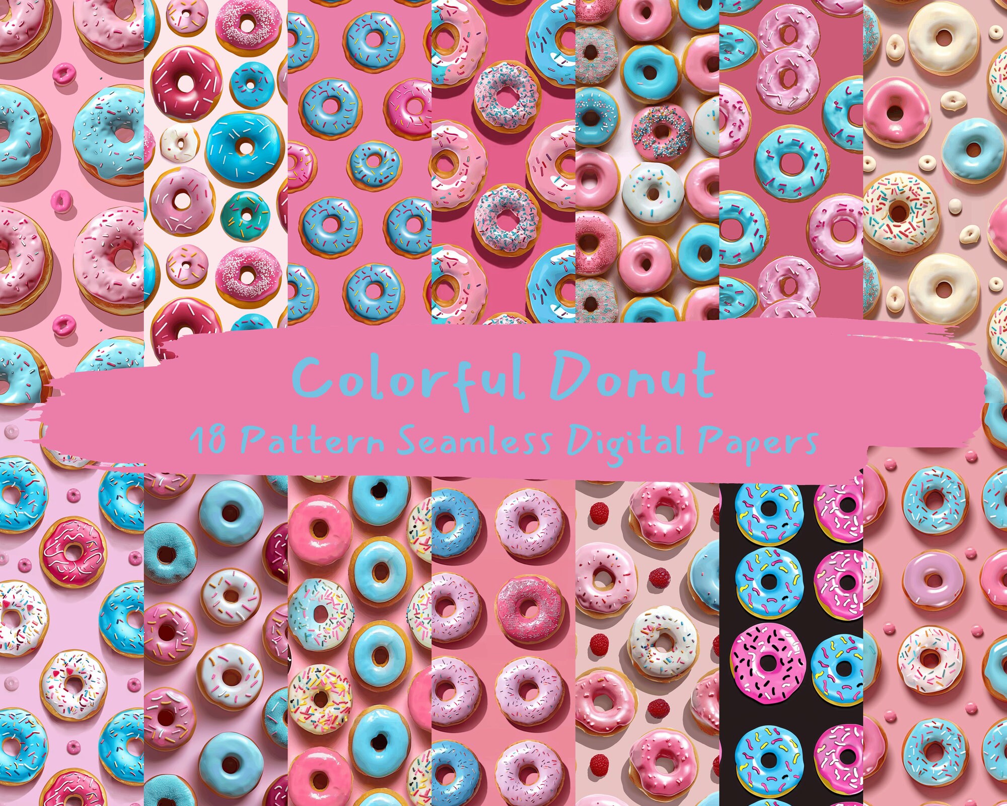 Colorful Donut Pattern Seamless Digital Papers Printable Scrapbook ...