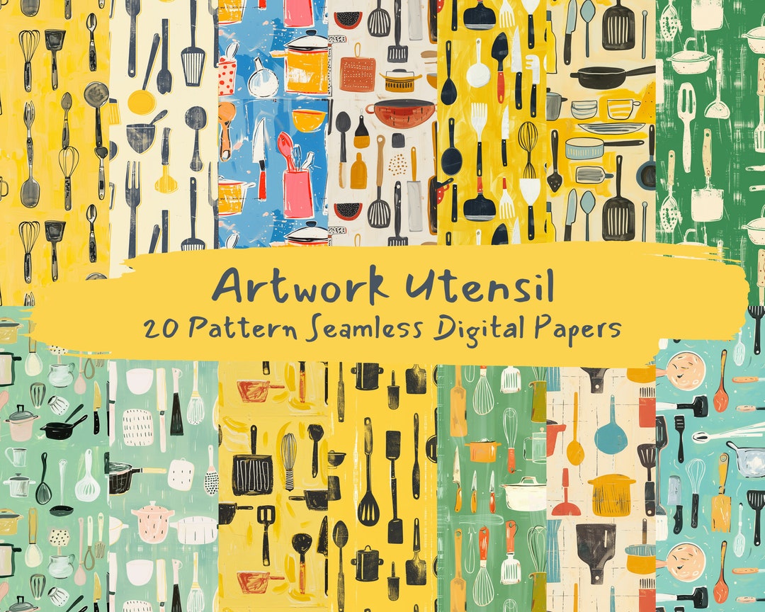 Artwork Utensil Pattern Seamless Digital Papers - Printable Scrapbook ...