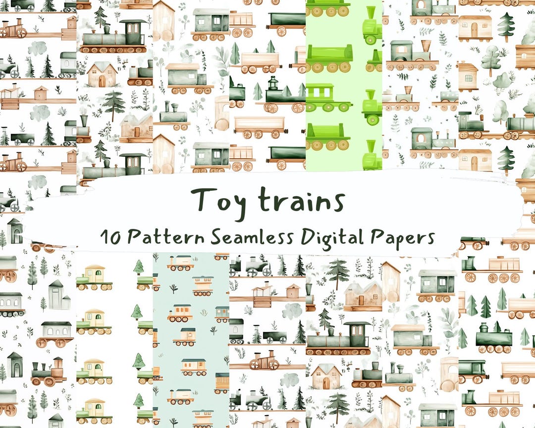 Toy Trains Pattern Seamless Digital Papers - Printable Scrapbook Paper ...