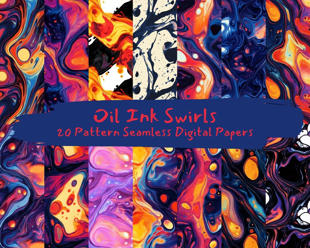 Oil Ink Swirls Pattern Seamless Digital Papers - Printable Scrapbook ...