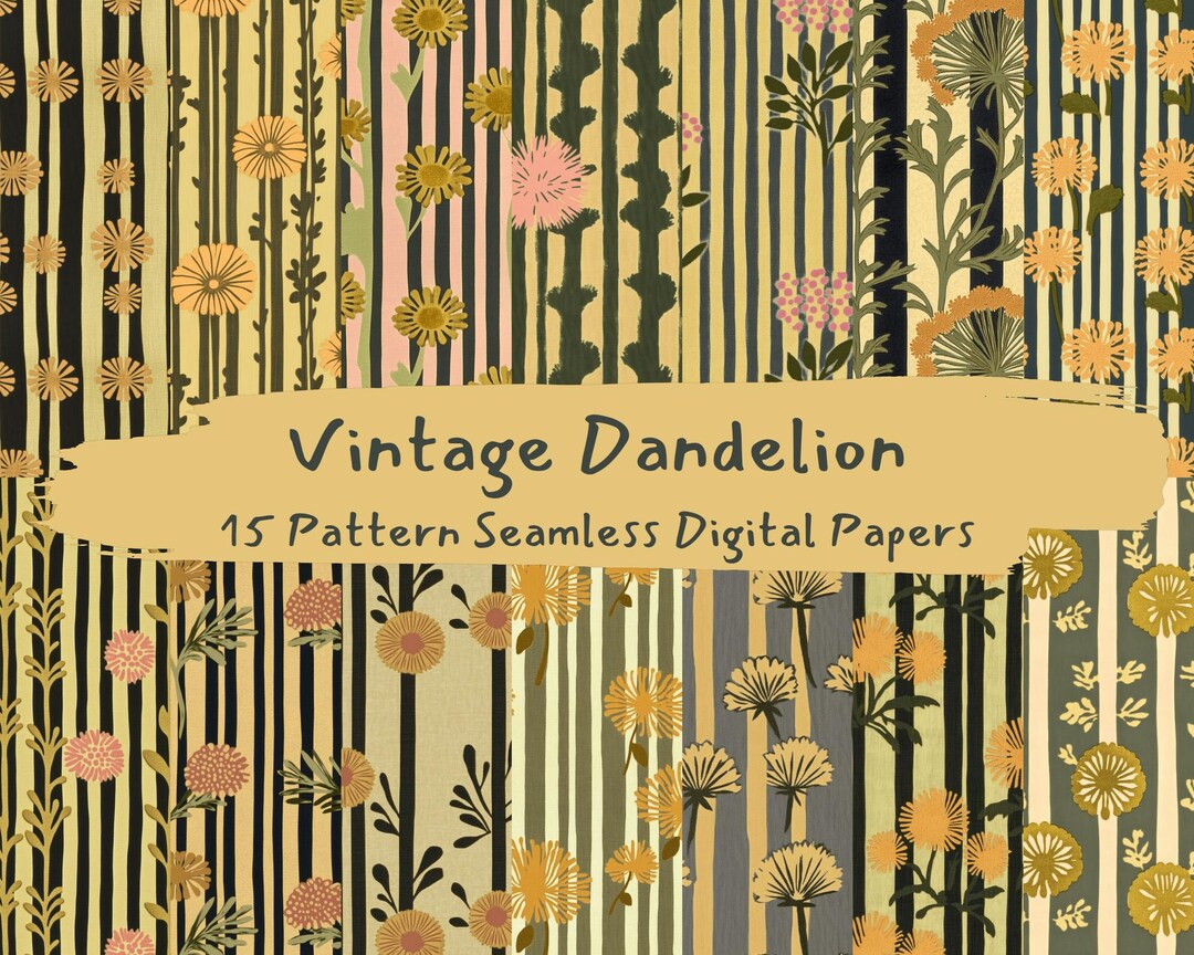 Vintage Dandelion Pattern Seamless Digital Papers - Printable Scrapbook ...